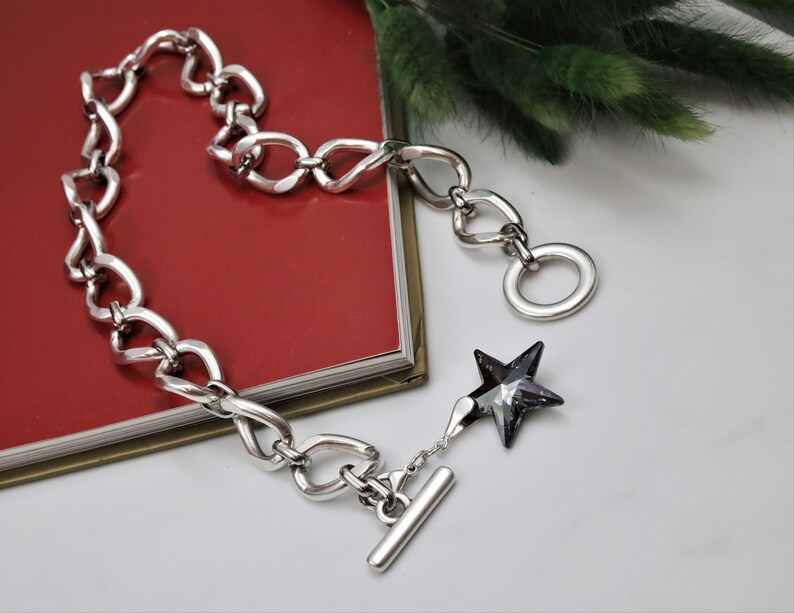 Oversized Star Crystal CHUNKY Chain Necklace Curb Chain - Etsy