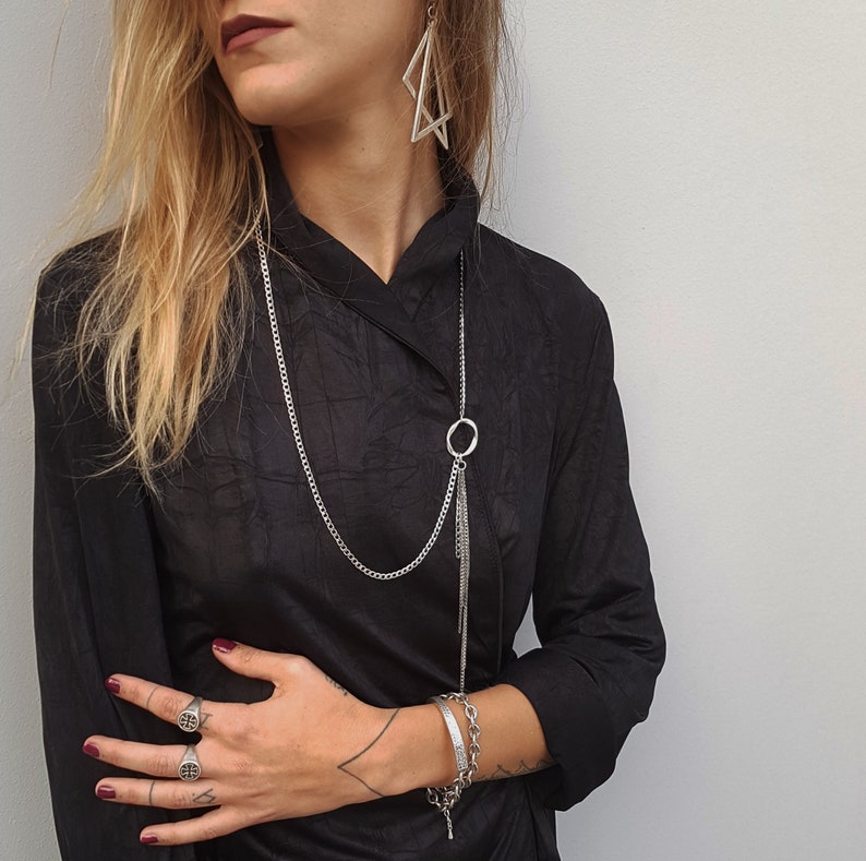 Multi Chains Necklace Womens Long Necklace Silver Statement - Etsy