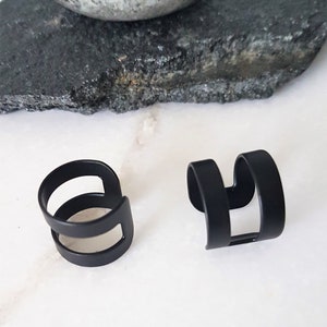 Womens Black Double Line Minimal Ring, Matte Black Knuckle Ring ...