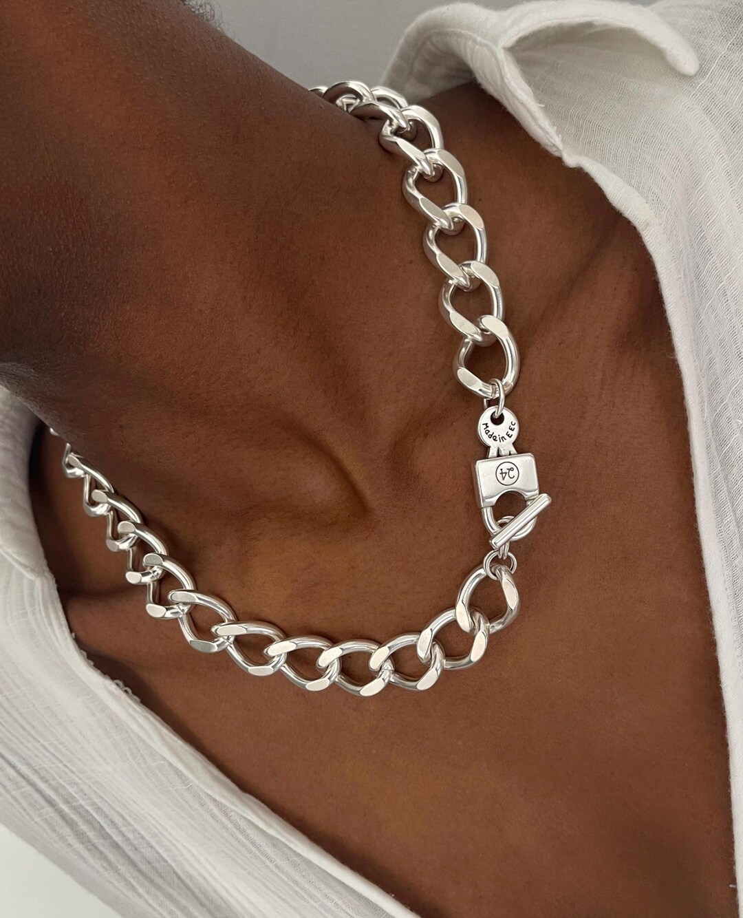 Chunky Heavy Chain Padlock Necklace• Oversized Silver Chain Statement Necklace• Edgy Style ...