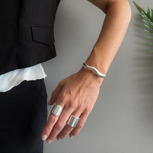 Wavy Antique Silver Open Cuff Bracelet, Sturdy Silver Abstract Cuff ...