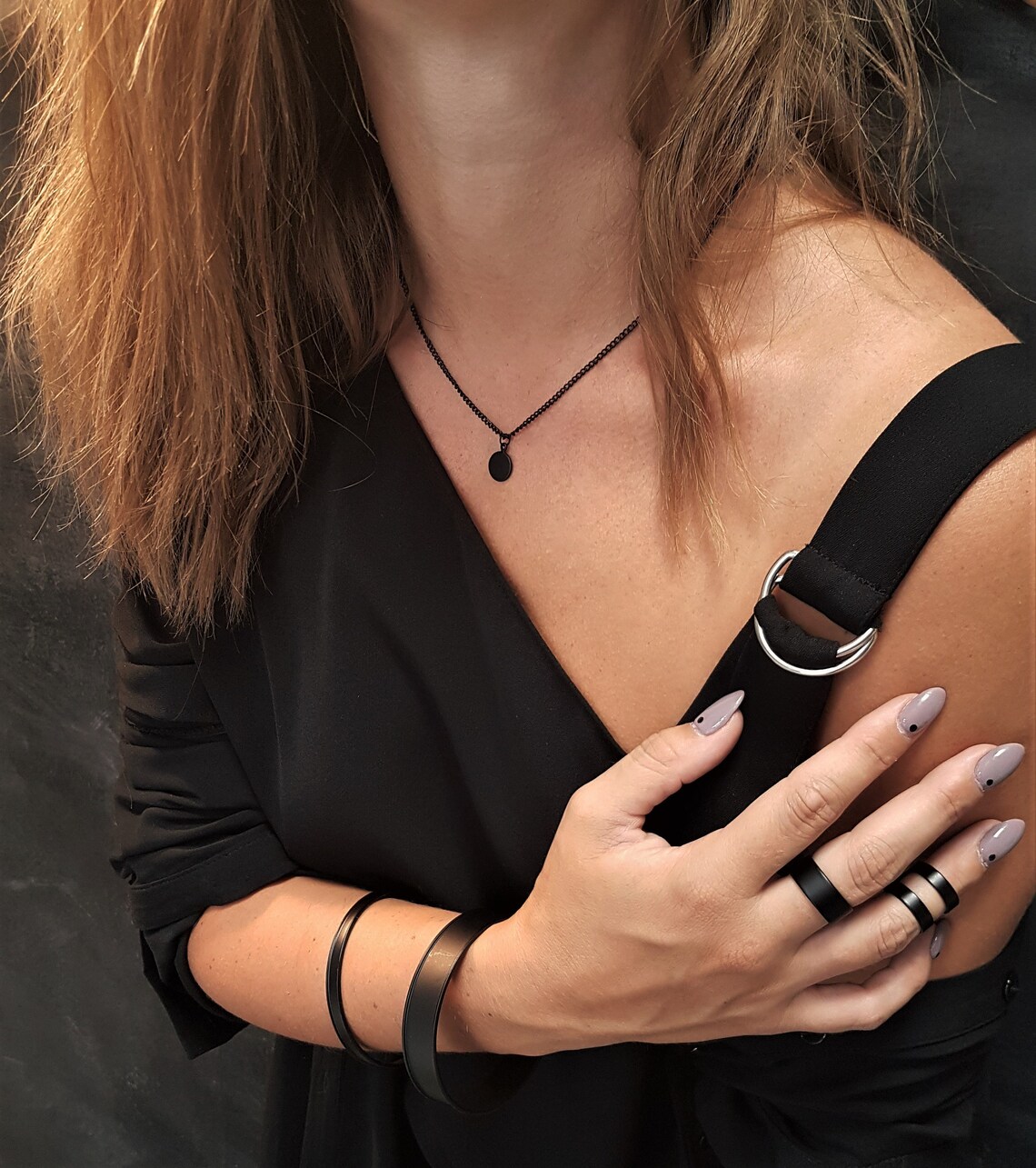 Black band ring simple wide black ring womens band ring | Etsy