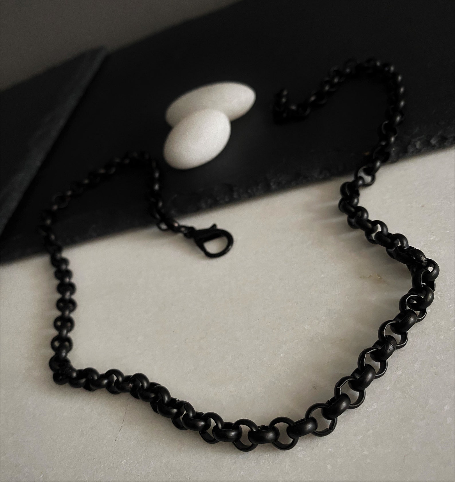 Mens Black Rolo Chain Necklace Statement Black Masculine - Etsy