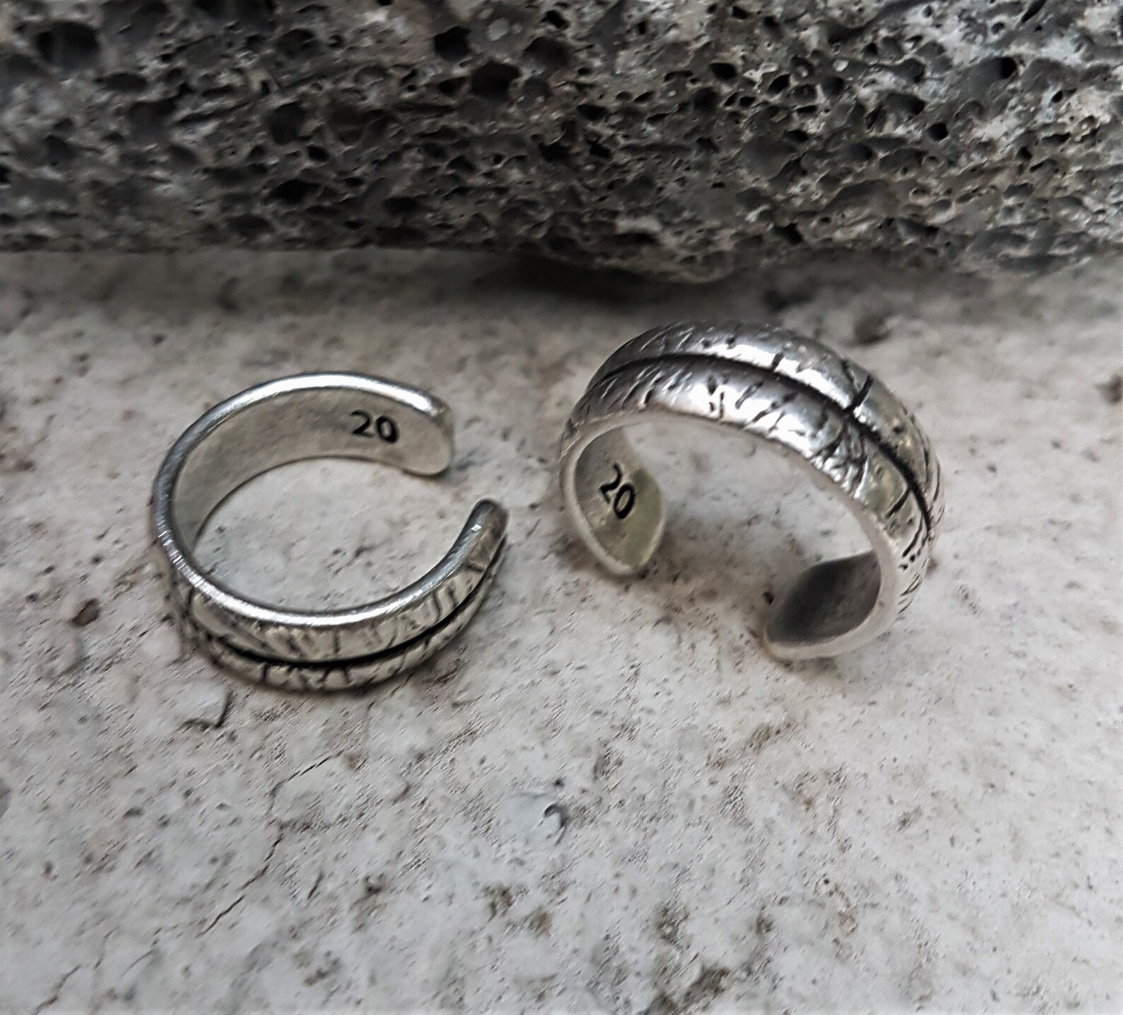 Antique Silver Double Bar Scratched Open Ring Mens Textured | Etsy