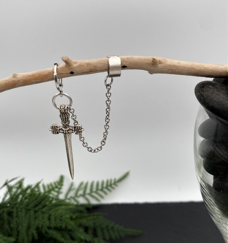 Silver Plated Sword Chain Drop Earring Edgy Punk Rock - Etsy