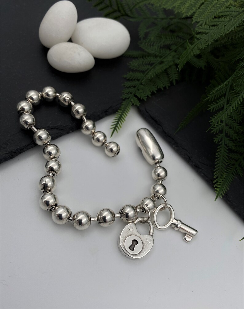Womens Chunky Padlock and Key Ball Chain Bracelet Silver Ball - Etsy