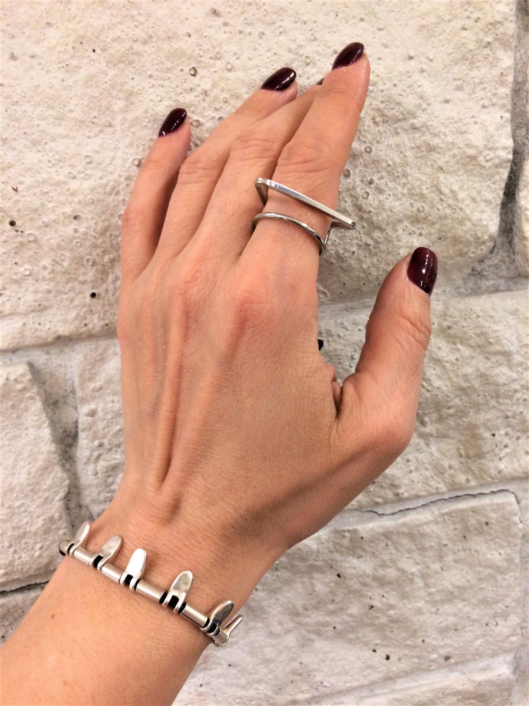 Fashion Rock Style Ring, Silver Stackable Rings, Modern Multiple Ring ...