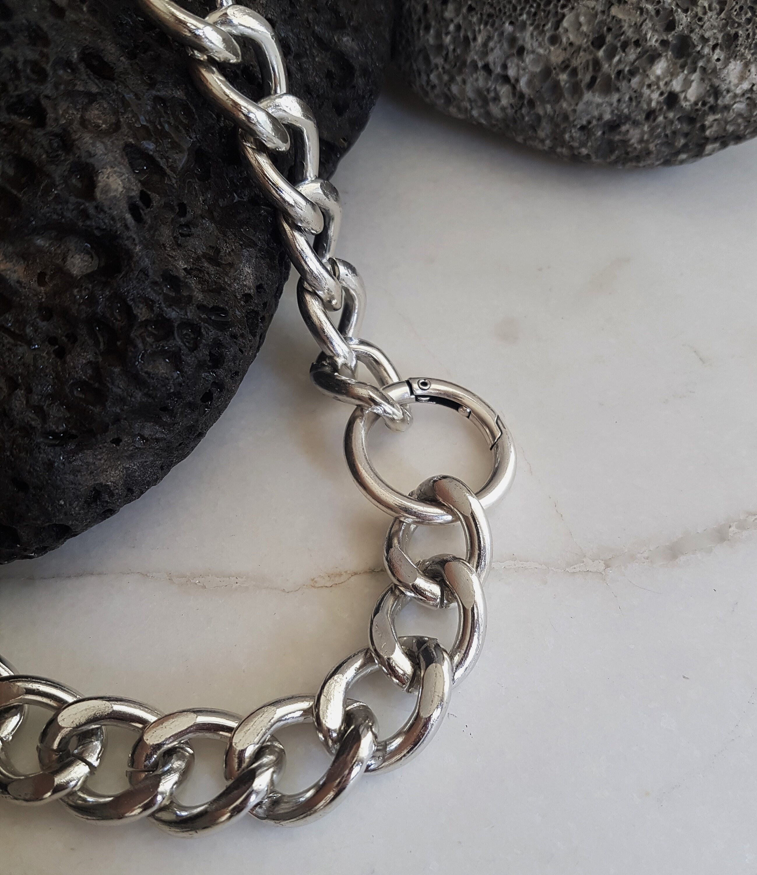 Extra large silver clasp ring light link chain choker womens | Etsy
