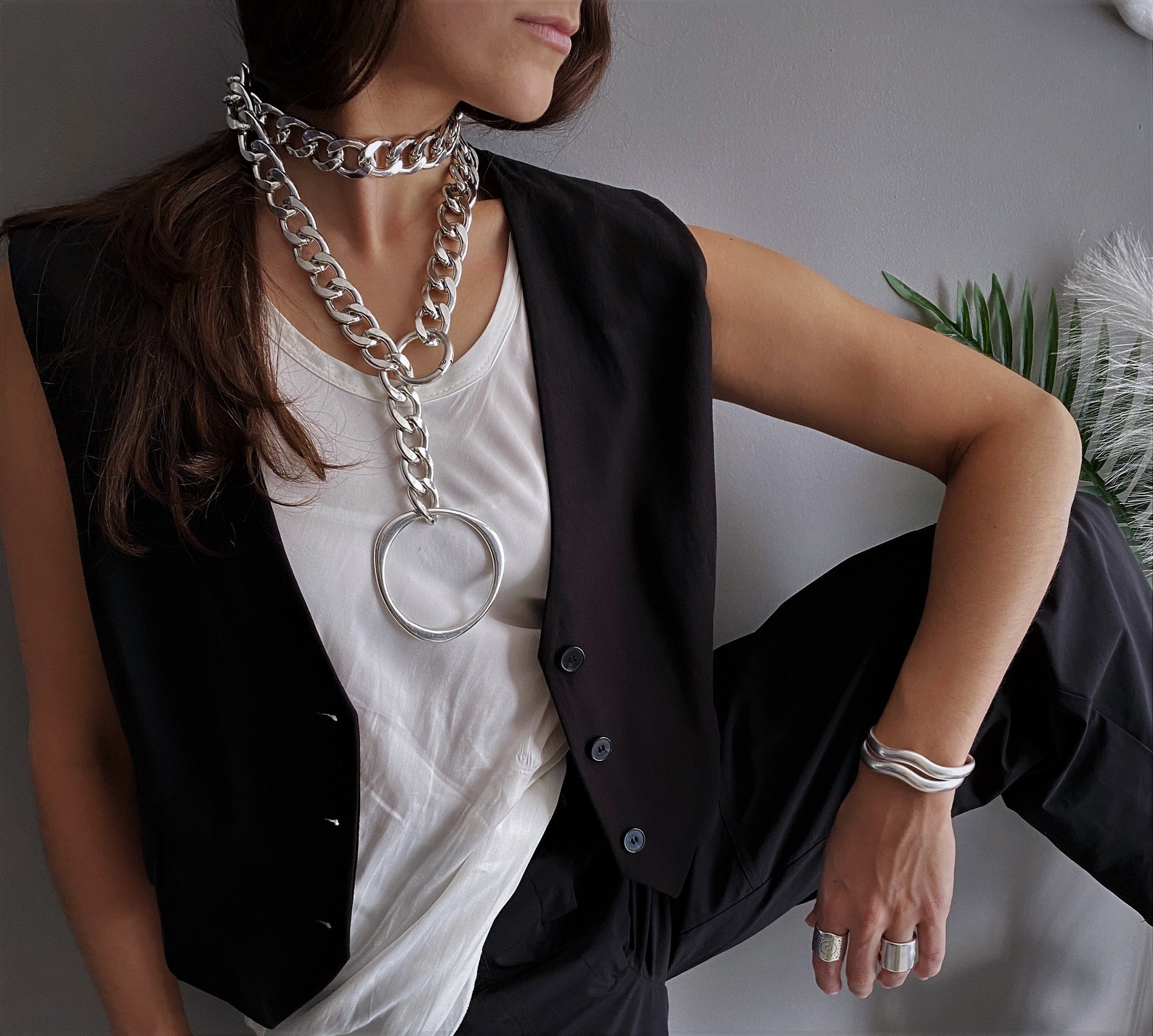 Extra Large O Ring Clasp Curb Chain Necklace Double Wrap - Etsy