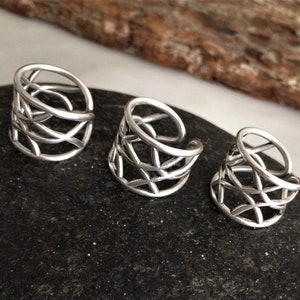 Silver Statement Abstract Ring, Metal Woven Wide Ring, Silver ...