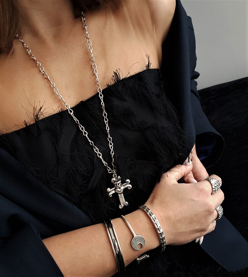 Large silver cross chain necklace big cross silver chain | Etsy