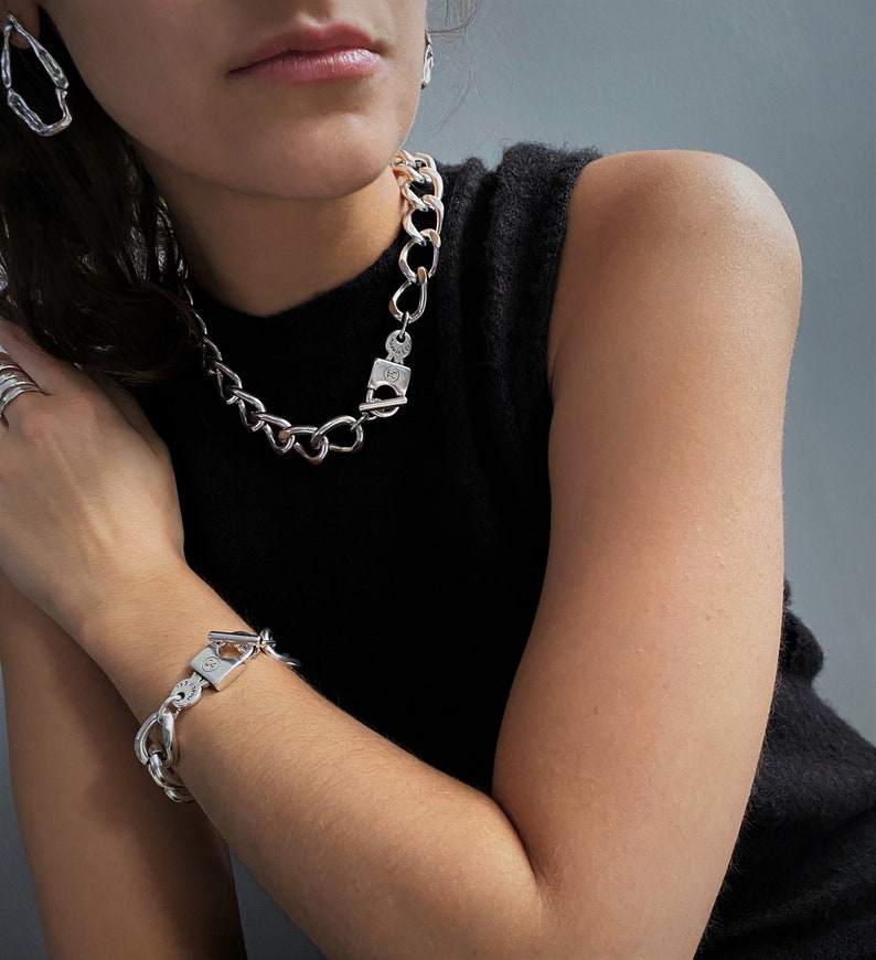 Chunky HEAVY Chain Padlock Necklace Oversized Silver Curb - Etsy