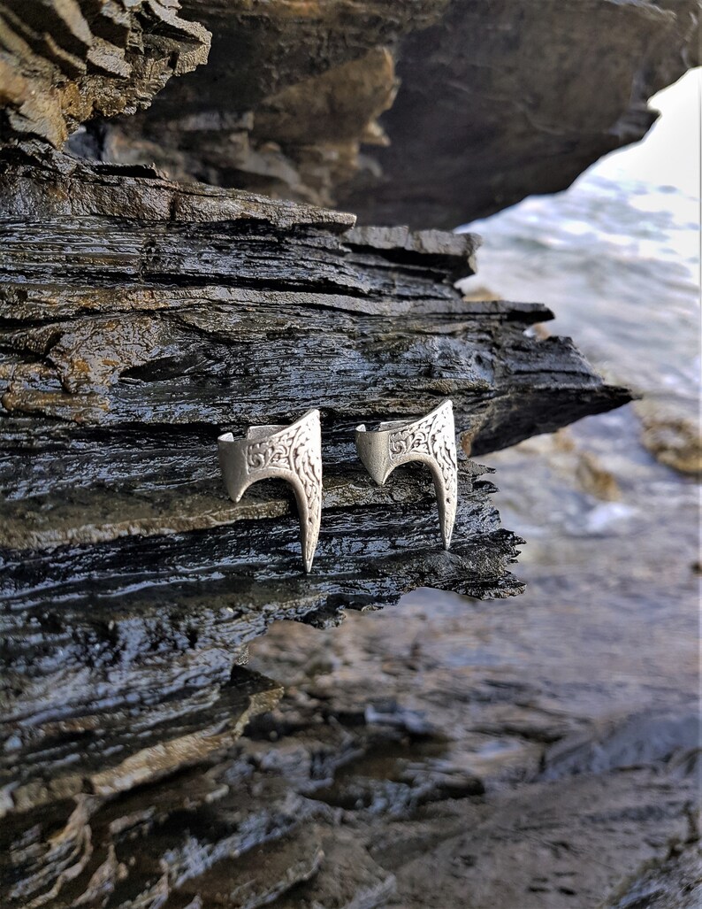 Silver Pointed Womens Ring Vikings Spiked Ring Engraved - Etsy