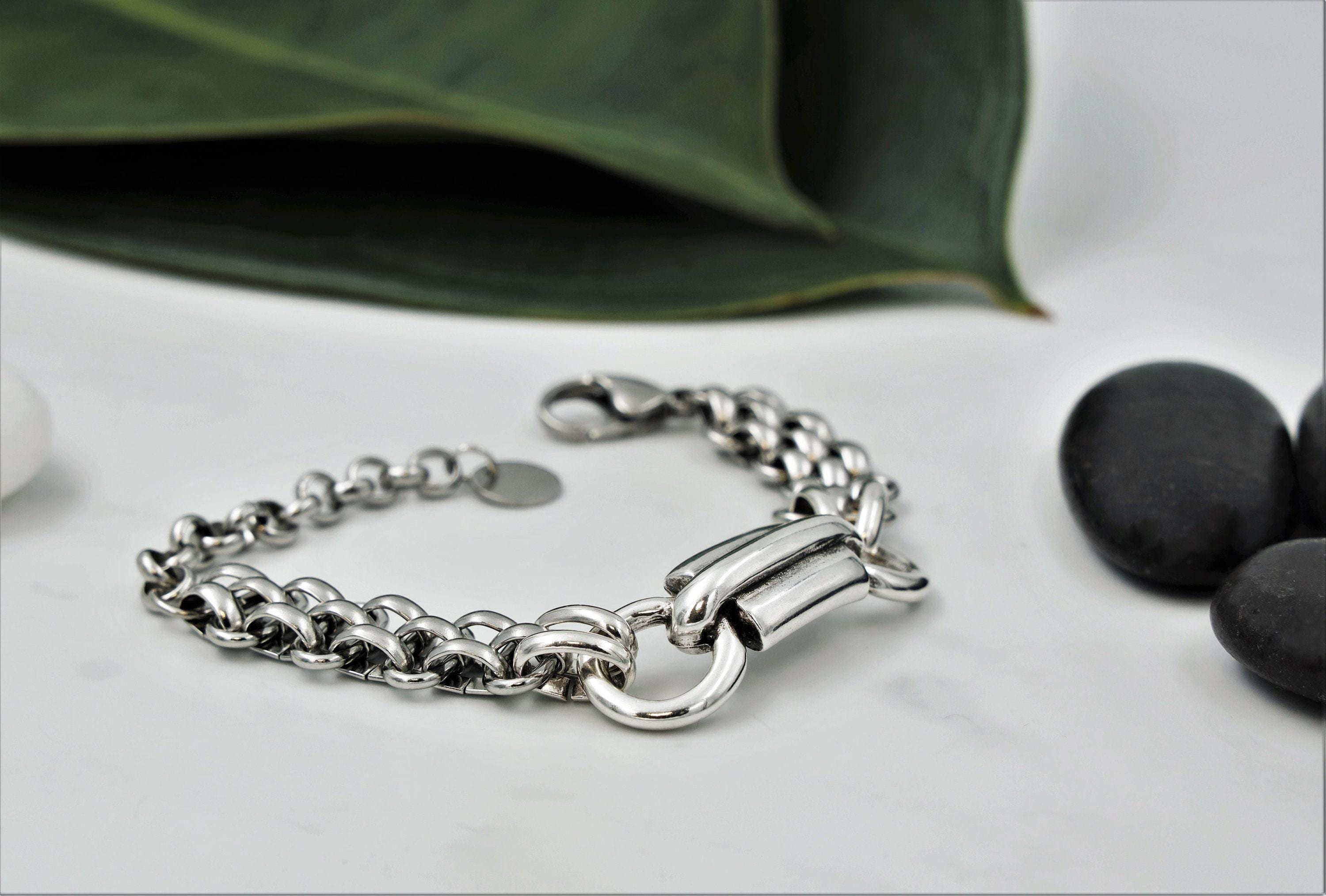 New Thick Silver Chain ID Tag Uno De 50 Style Bracelet• Large Bulky ID ...