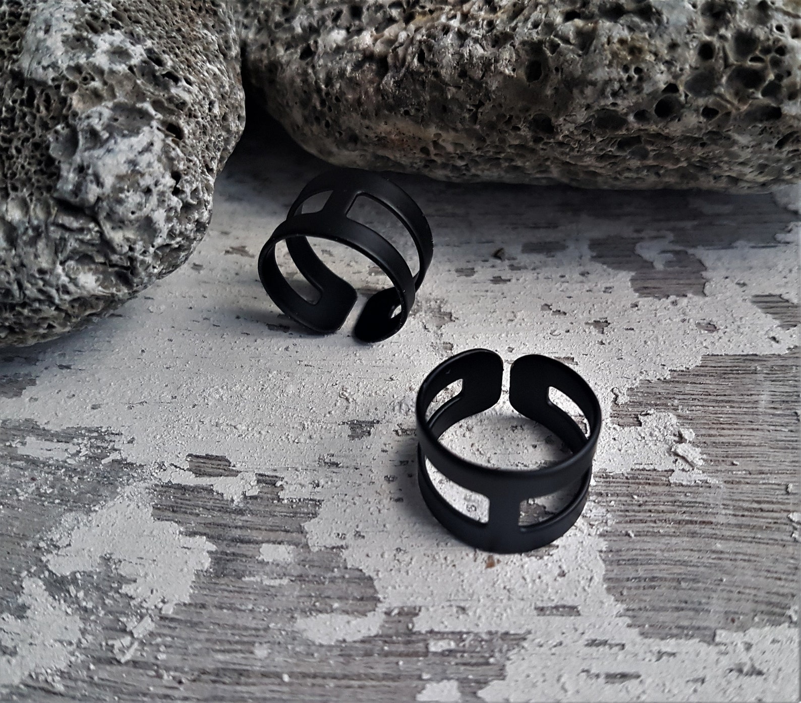 Womens Matte Black Double Line Minimal Ring Jet Black | Etsy