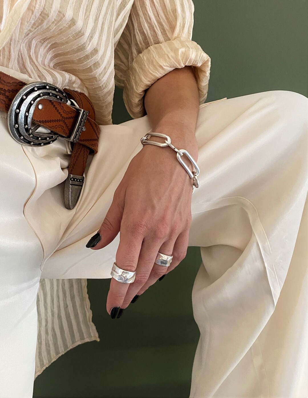 Chunky Abstract Plain Ring• Irregular Form Wide Band Ring• Contemporary ...