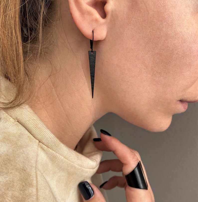 Matt Black Spike Dangle Earrings Pointy Triangle Long Hoop - Etsy