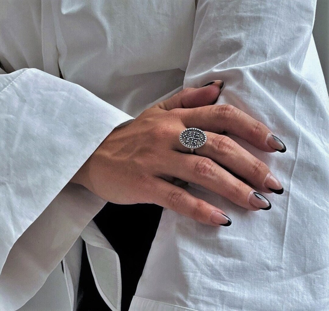 Adjustable Engraved Oval Coin Ring• Antique Silver Greek Byzantine ...