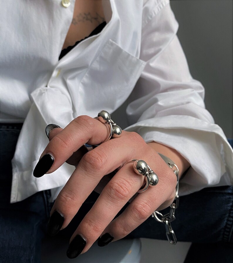 Twist Double Balls Open Ring Chunky Spheres Wrap Around Ring - Etsy