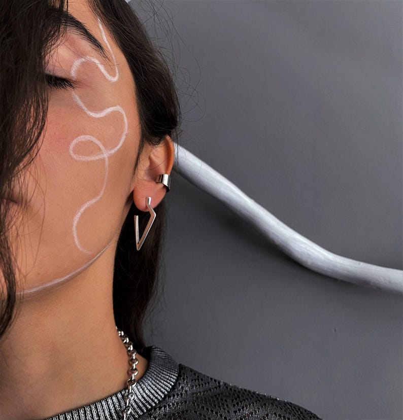 Open Rhombus Hoop Earrings• Diamond Antique Silver Earrings• Sharp ...