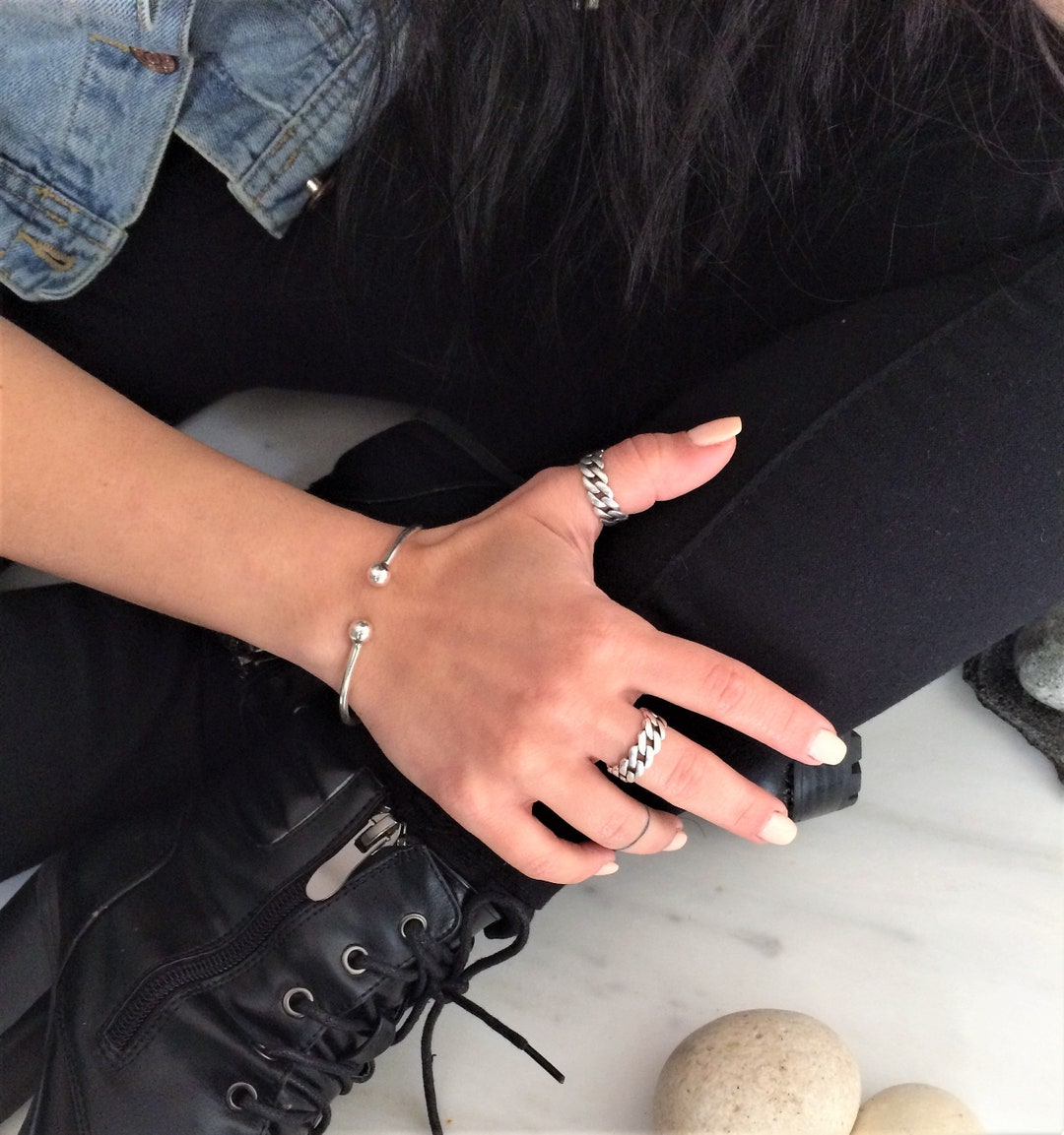 Silver Open Chain Ring Womens Chain Ring Curb Ring Stacking - Etsy