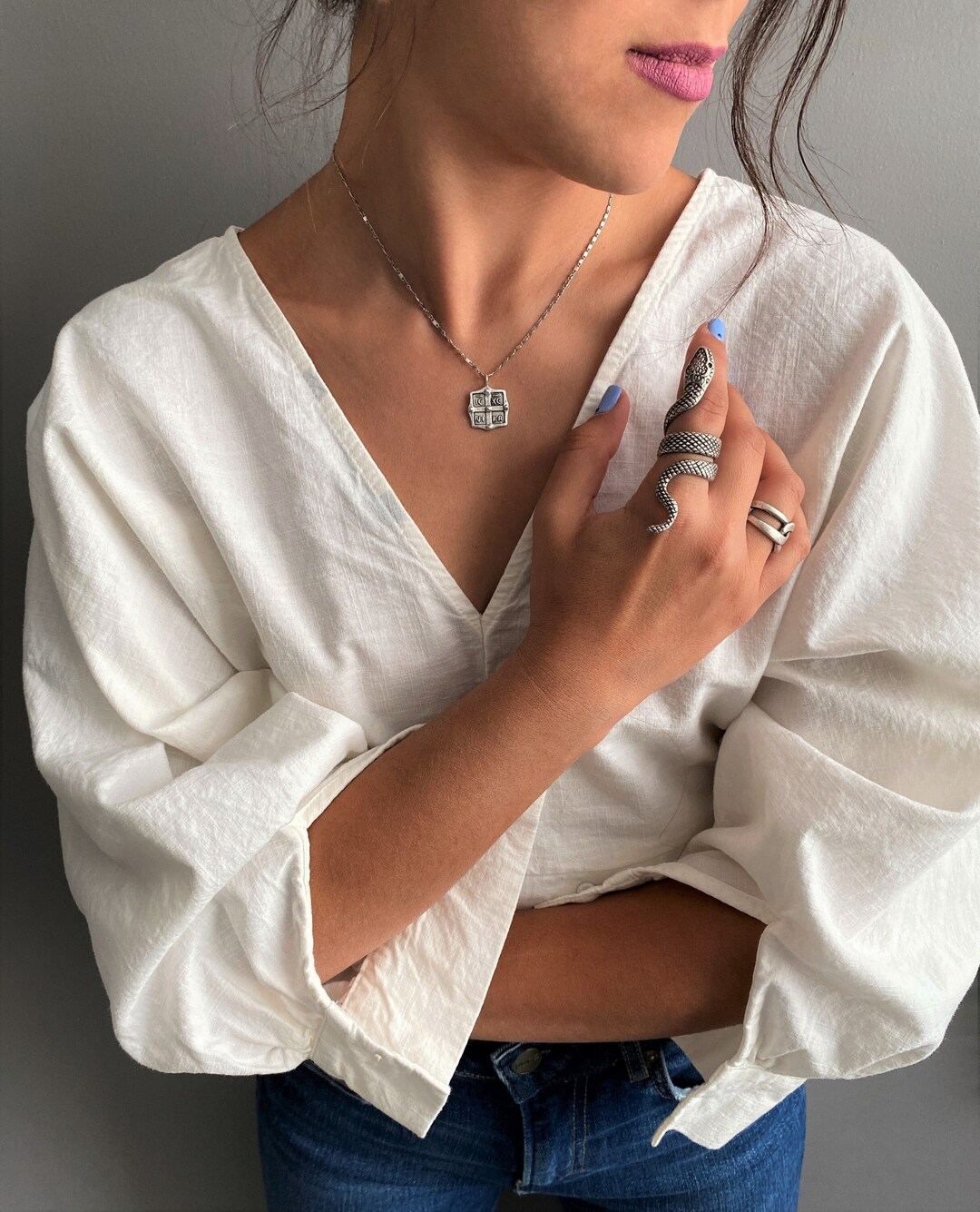 Silver Vintage Style Coin Chain Necklace, Womens Christian Symbol Coin ...