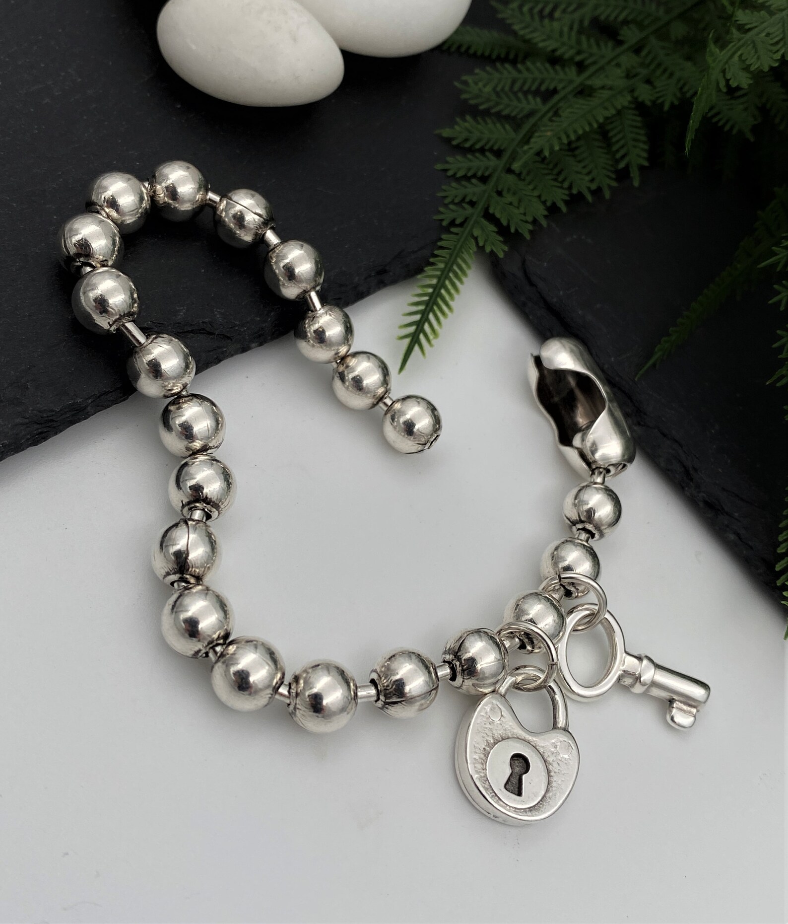 Womens Chunky Padlock and Key Ball Chain Bracelet Silver Ball - Etsy