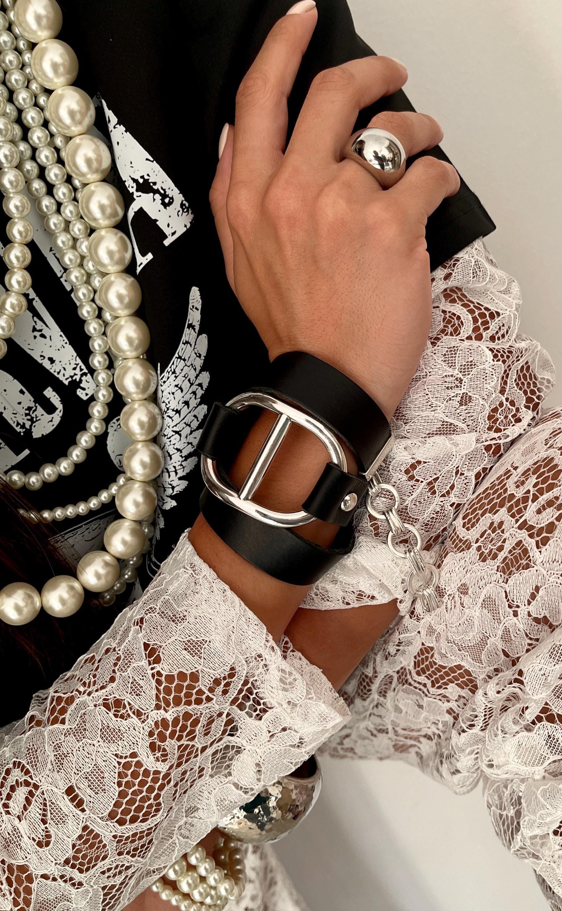 Extra Wide Metal Triple Leather Bracelet• Oversized Wrap Silver ...