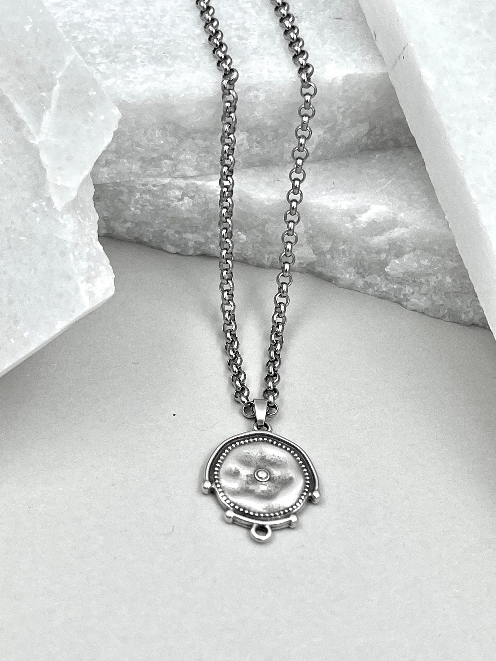 Mens Coin Antique Silver Necklace• Ancient Greek Coin Short Pendant ...
