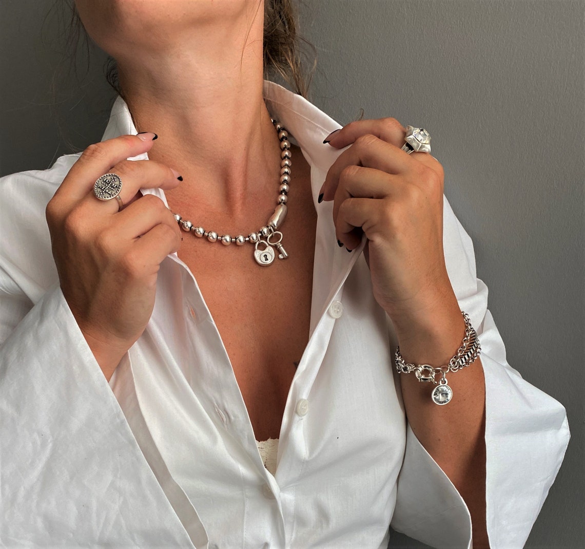 Chunky Ball Chain With Padlock and Key Uno De 50 Style Key - Etsy