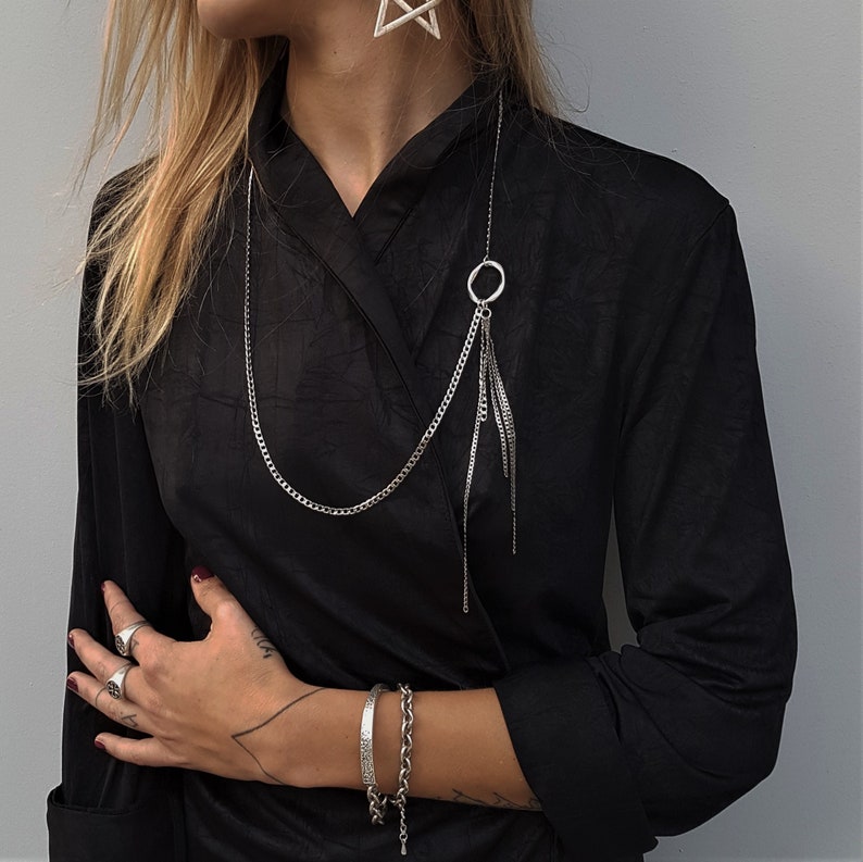 Multi Chains Necklace Womens Long Necklace Silver Statement - Etsy