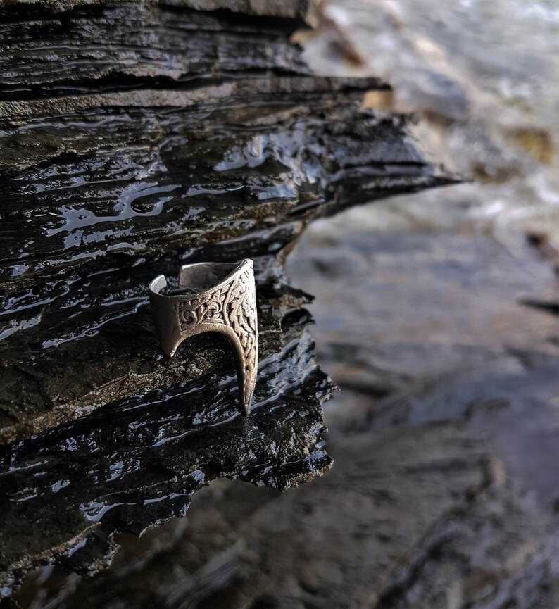 Silver Pointed Womens Ring Vikings Spiked Ring Engraved - Etsy