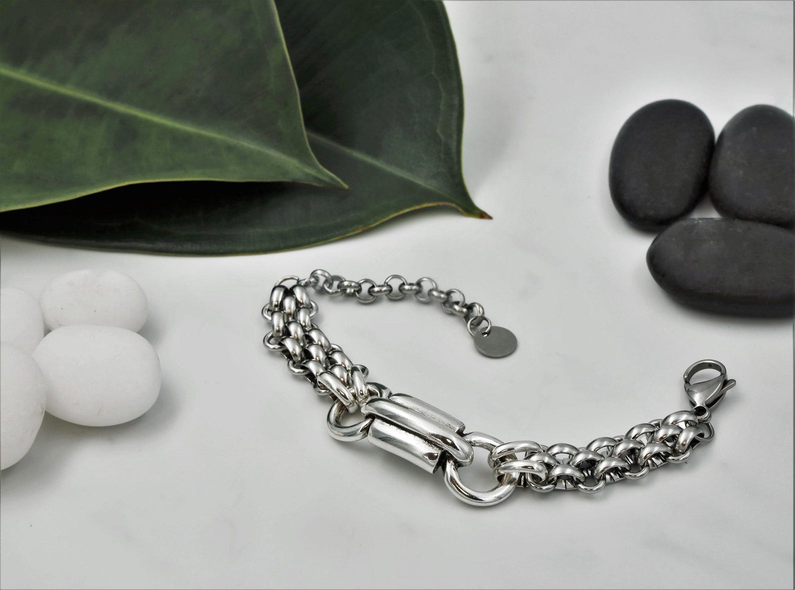 New Thick Silver Chain ID Tag Uno De 50 Style Bracelet• Large Bulky ID ...