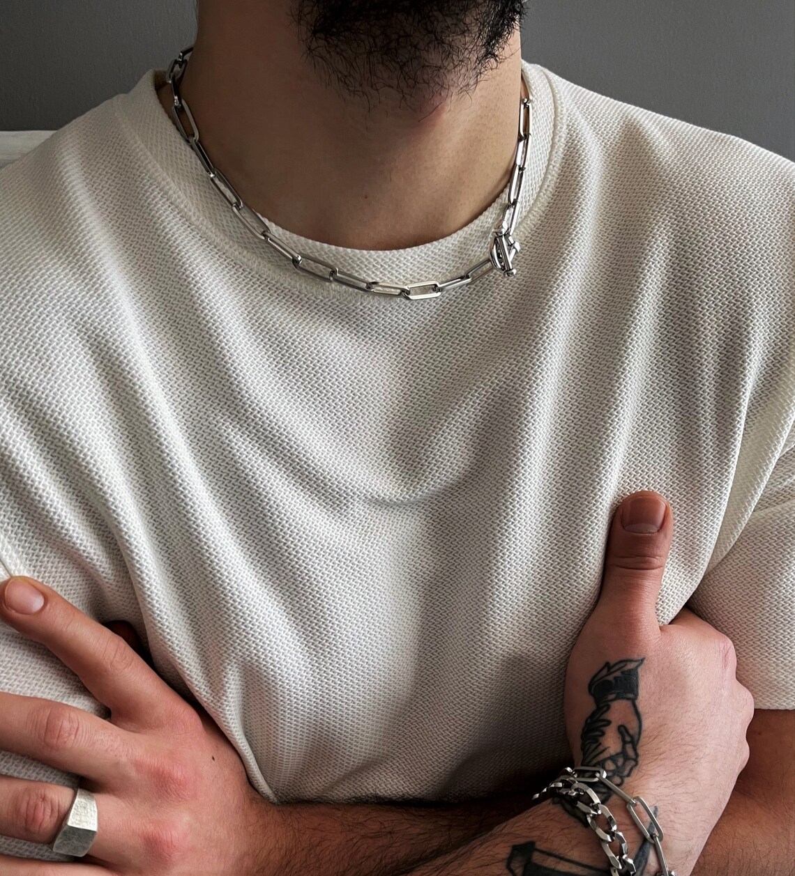 Chunky Chain Mens Shackle Necklace Stainless Steel Oval Link - Etsy