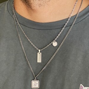 Mens Dog Tag Silver Chain Necklace• Geometric Short Chain Necklace ...