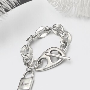 Massive Link Chain Padlock Bracelet, Chunky Love Locket Charm Bracelet ...