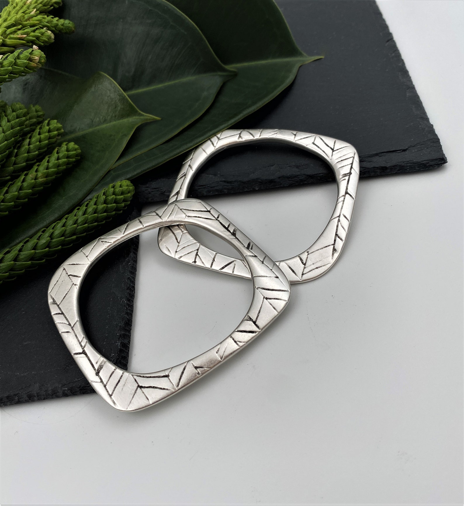 Square Solid Silver Bracelet Thick Engraved Stacking - Etsy