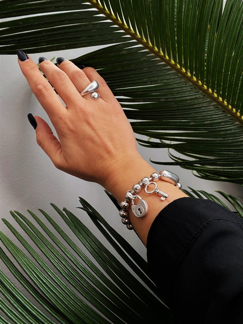 Womens Chunky Padlock and Key Ball Chain Bracelet Silver Ball - Etsy