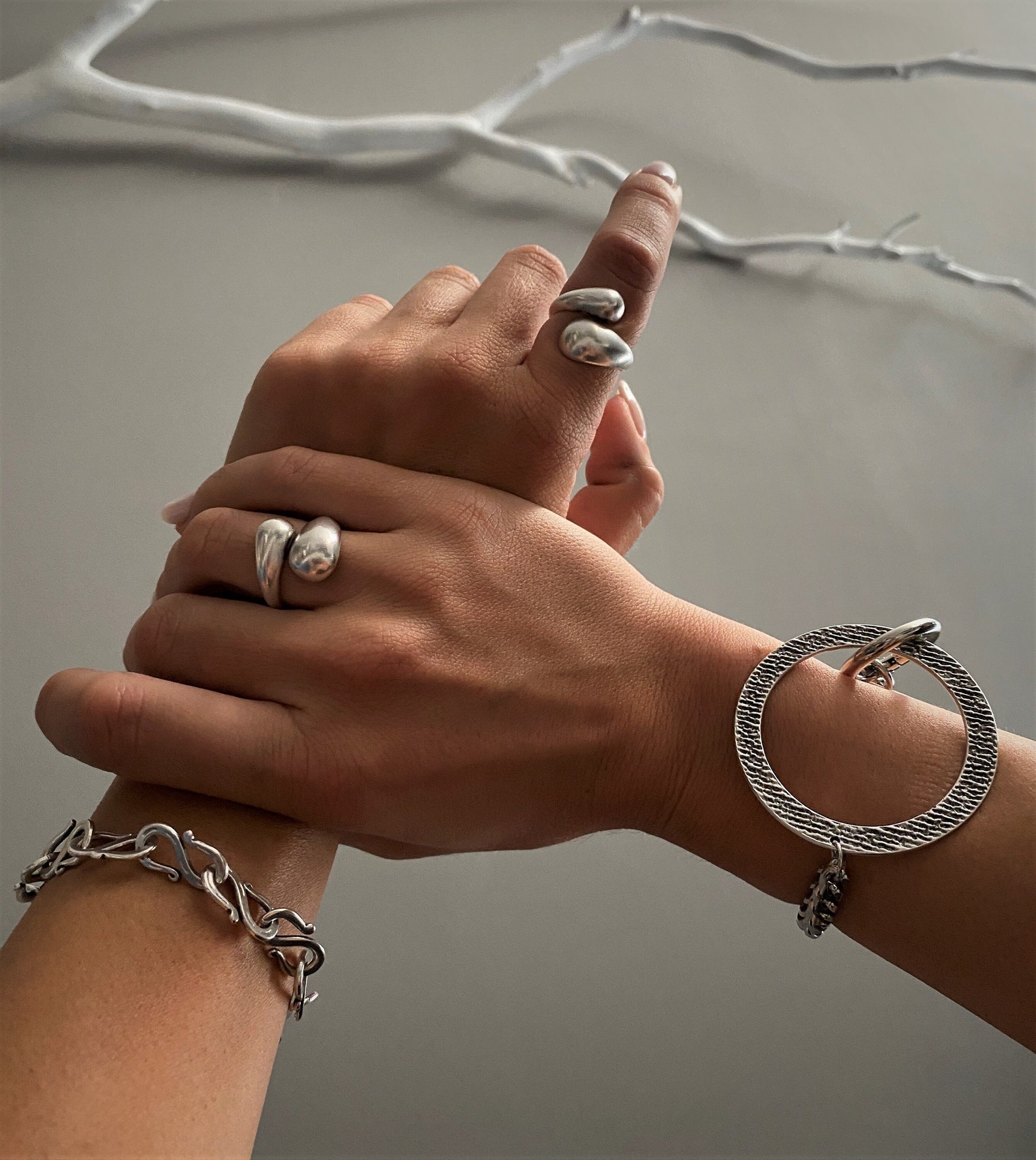 Smooth Double Drop Ring Dual Adjustable Bold Ring Double | Etsy