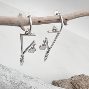 Statement Dangle Long Earrings• Hoop Sharp Earrings• Edgy Silver Plated ...