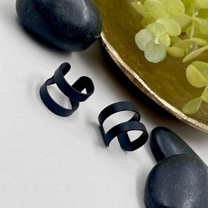 Womens Black Double Line Minimal Ring, Matte Black Knuckle Ring ...