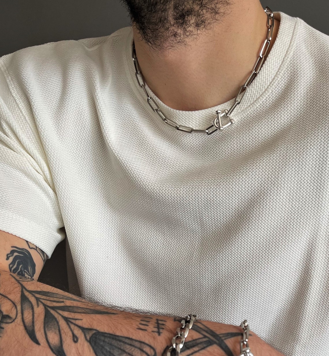 Chunky Chain Mens Shackle Necklace Stainless Steel Oval Link - Etsy