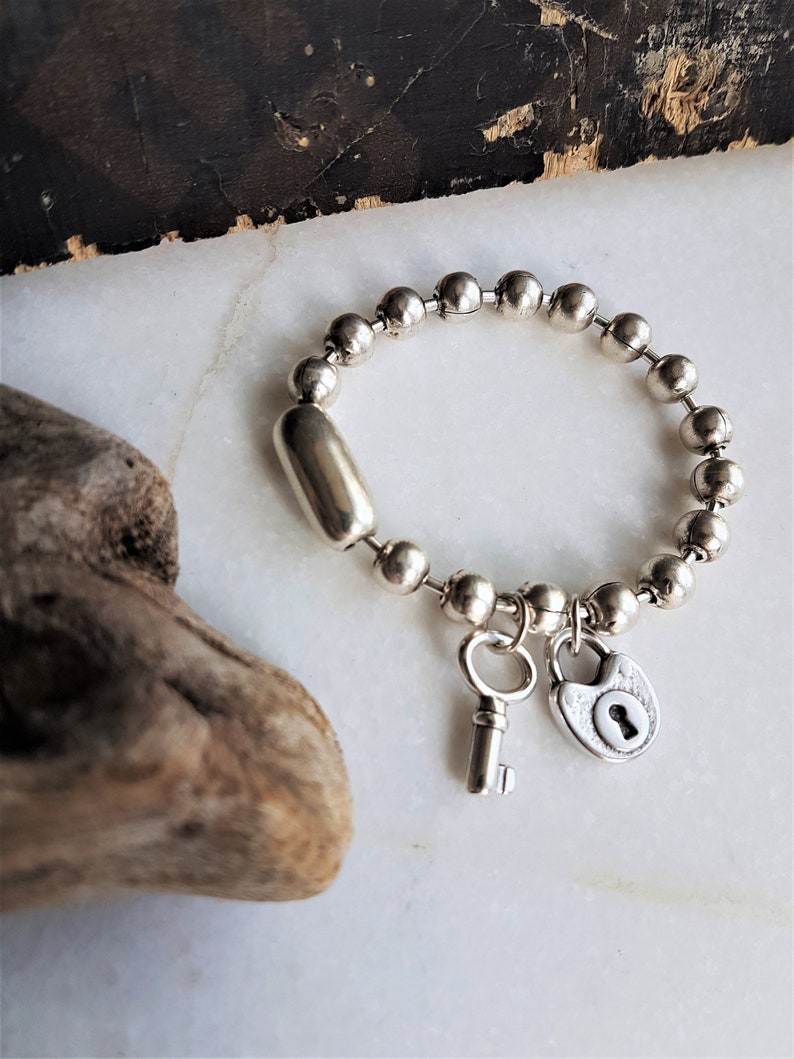 Womens Chunky Padlock and Key Ball Chain Bracelet Silver Ball - Etsy