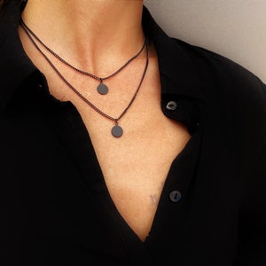 Black Coin Womens Necklace Black Chain Disk Pendant Matte | Etsy