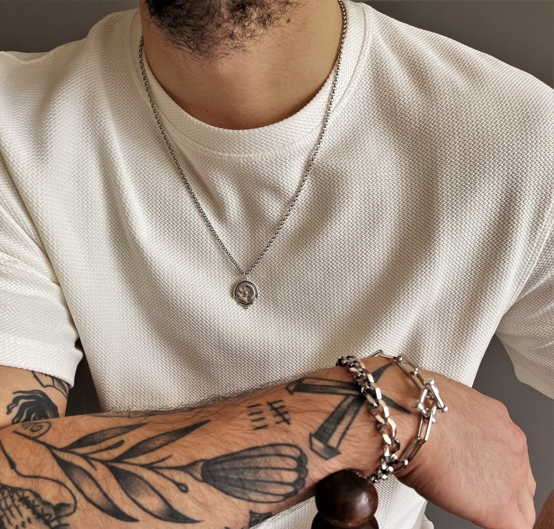 Mens Coin Antique Silver Necklace, Ancient Greek Coin Short Pendant ...