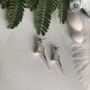 Antique Silver Pointy Star Earrings, Long Sharp Stud Earrings Set, Edgy ...