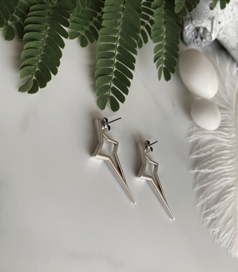 Antique Silver Pointy Star Earrings Long Sharp Stud Earrings - Etsy