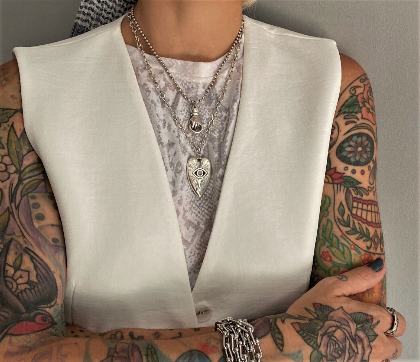 Set of Three Silver Chain Layered Punk Rock Style Pendants | Etsy