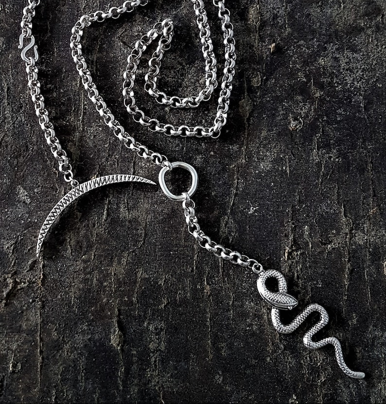 Silver Chunky Chain Lariat Snake Necklace Unique Double | Etsy