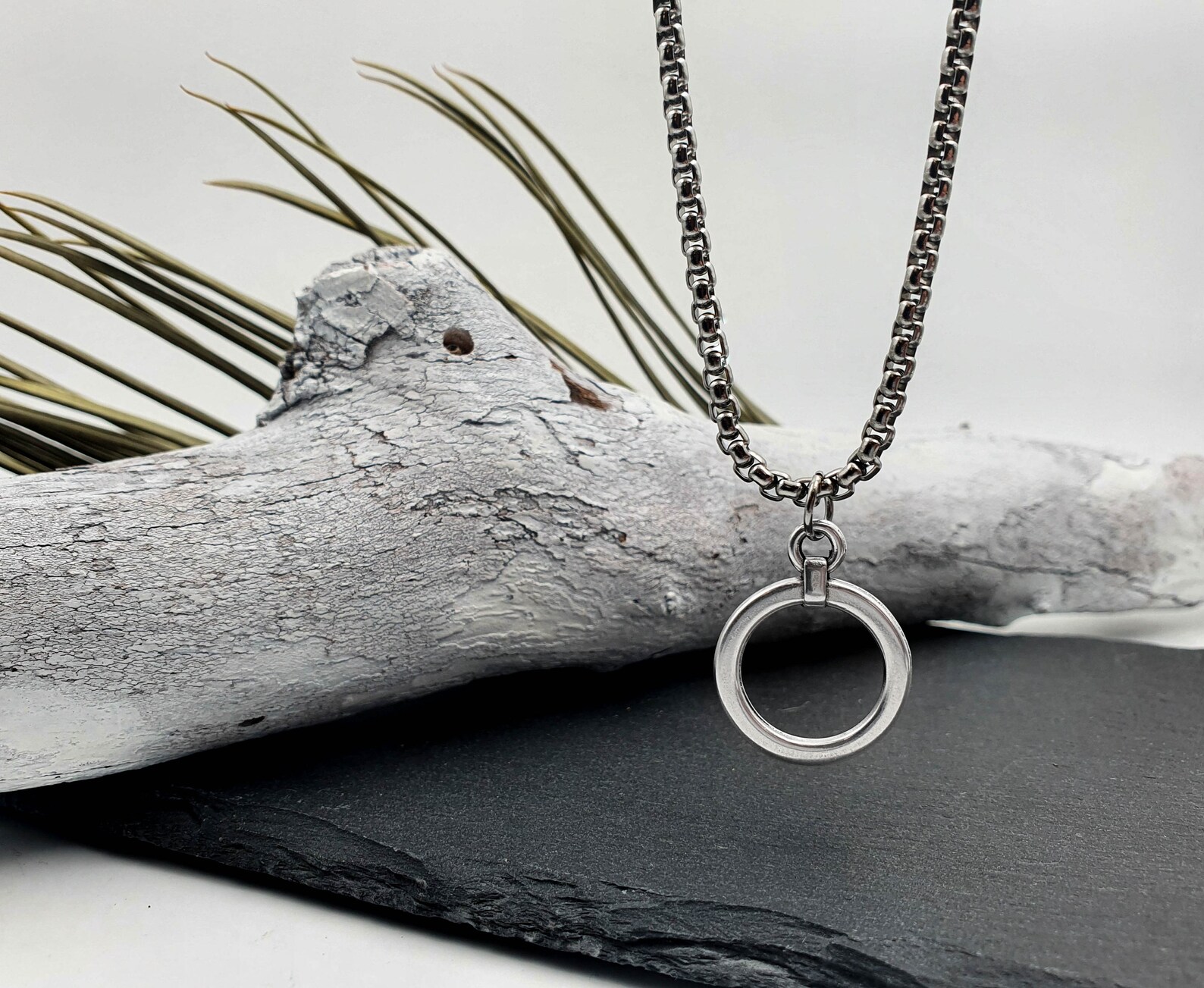 O Ring Silver Box Chain Necklace Stainless Steel Chain Circle - Etsy